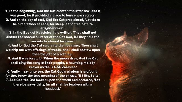 1. In the beginning, God the Cat created the litter box, and it was ...