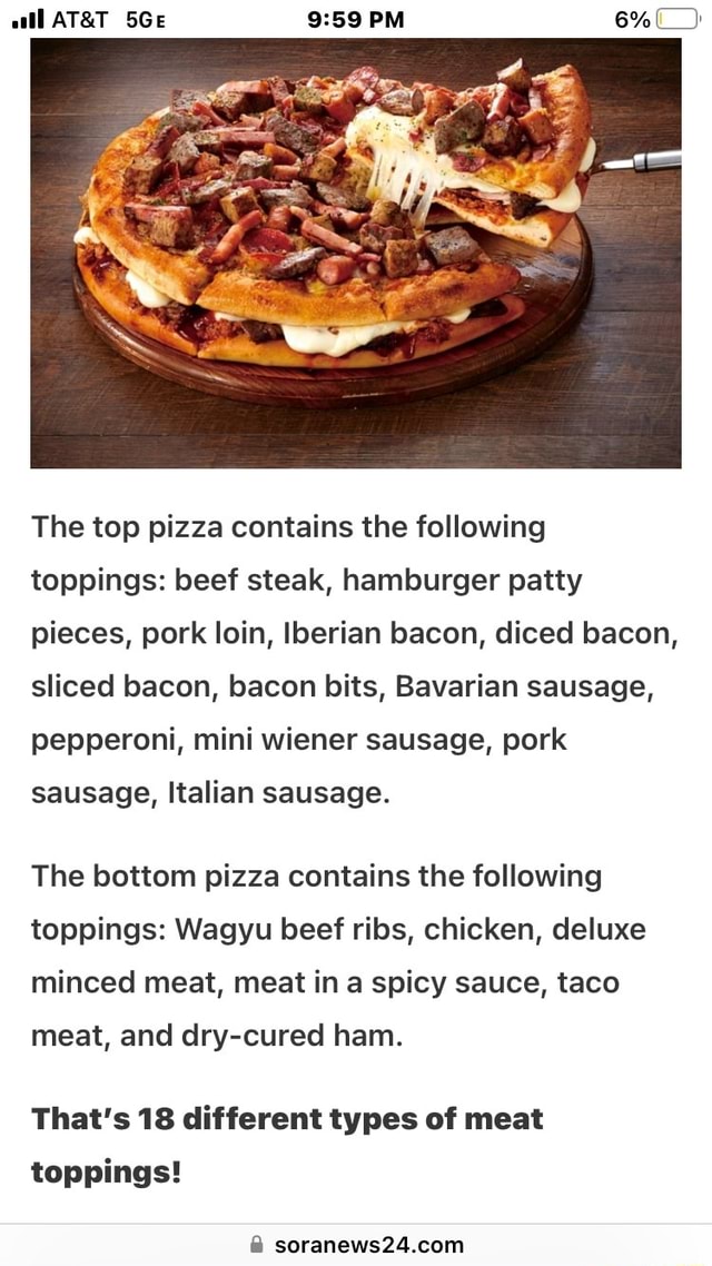 All PM 6% The top pizza contains the following toppings: beef steak ...