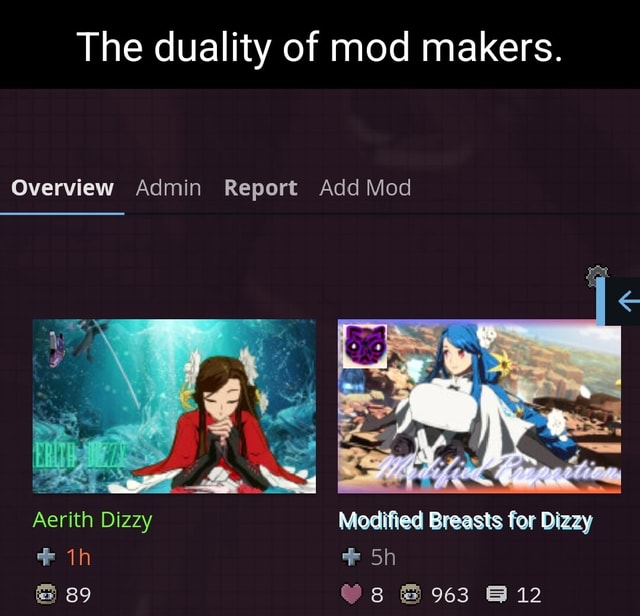 The duality of mod makers. Overview Admin Report Add Mod Ss Aerith Dizzy Modified Breasts for ...