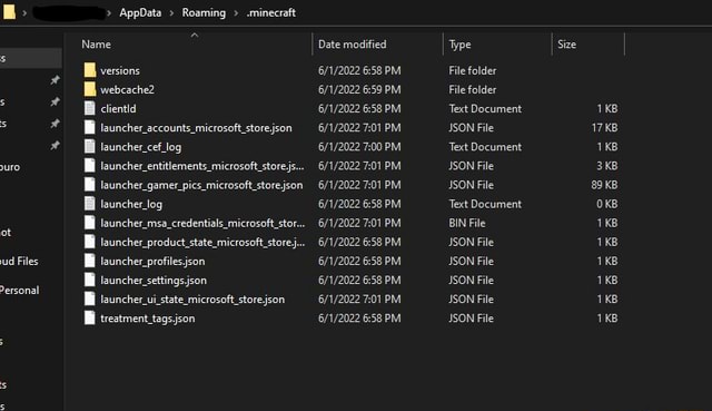 Ot ud Files > AppData Roaming > .minecraft Oe Name Bi clenta Date ...