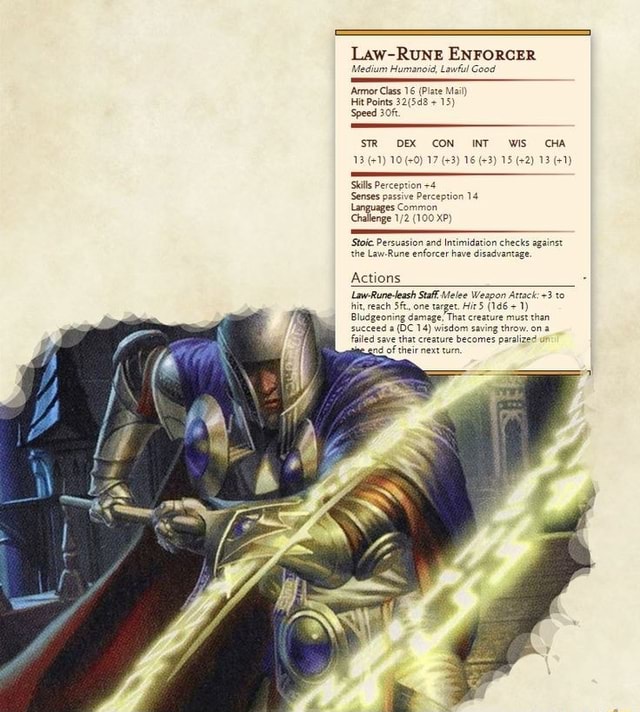 Law-RuNE ENFORCER Medium Humanoid, Lawful Good 'Armor Class 16 (Plate ...