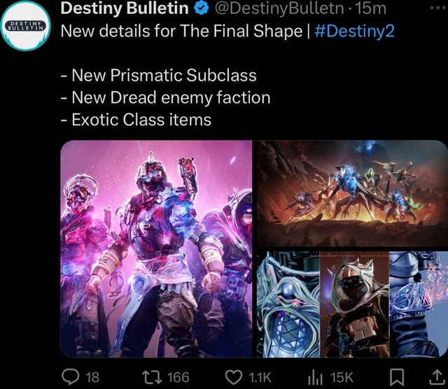 Destiny Bulletin @DestinyBulletn New details for The Final Shape I # ...