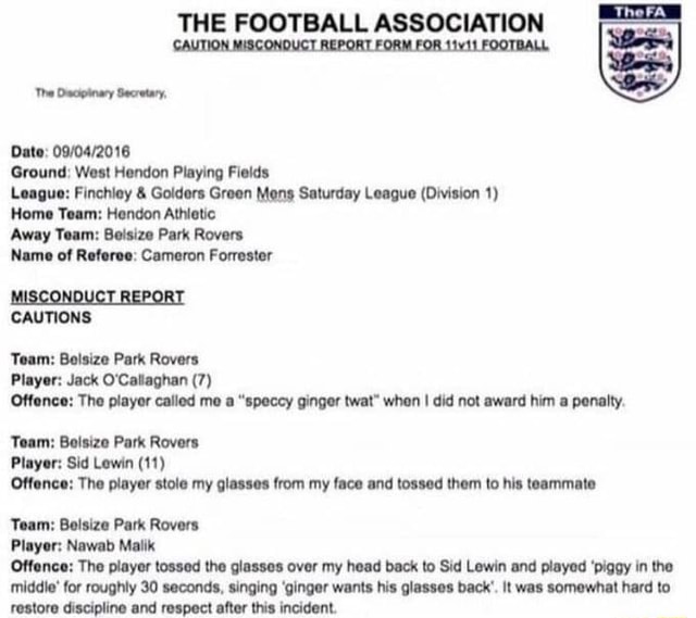 THE FOOTBALL ASSOCIATION CAUTION MISCONDUCT REPORT FORM FOR t1v11 ...