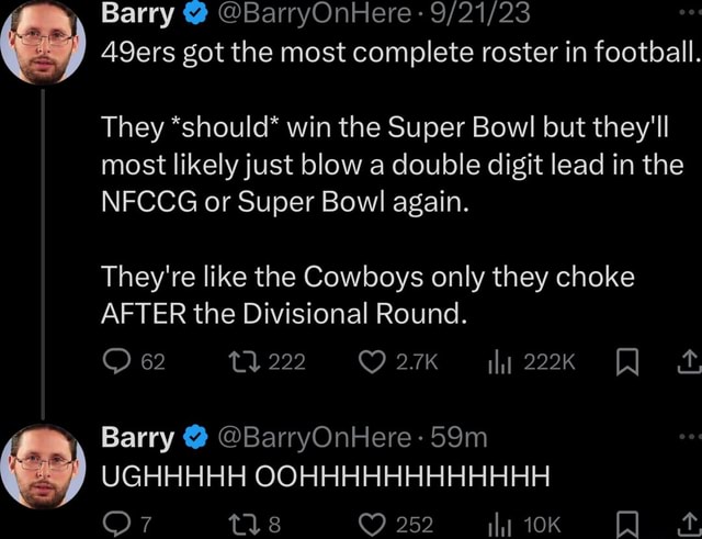 Barry @ @BarryOnHere - 49ers got the most complete roster in football ...