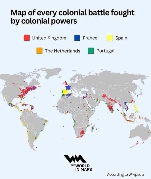 Map of every colonial battle fought by colonial powers I United Kingdom ...