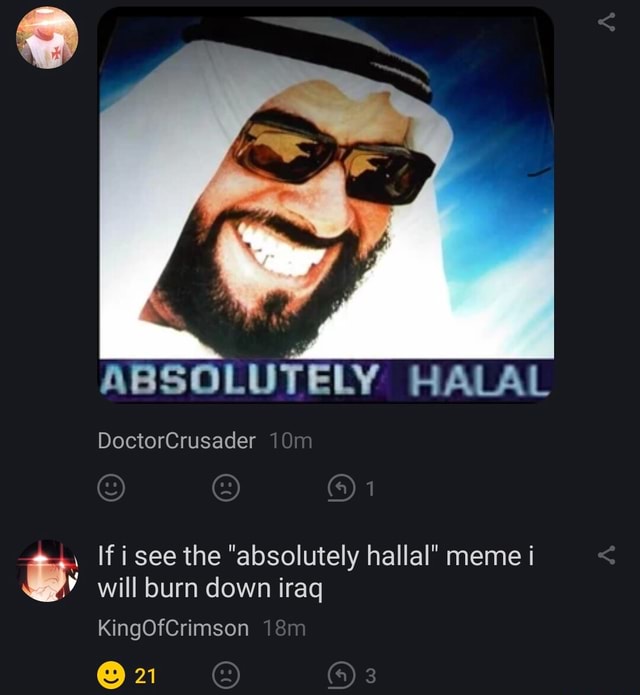ABSOLUTELY HALAL DoctorCrusader If i see the "absolutely hallal" meme i ...