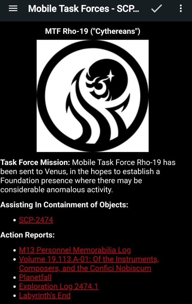 = Mobile Task Forces MTF Rho-19 ("Cythereans") Task Force Mission ...