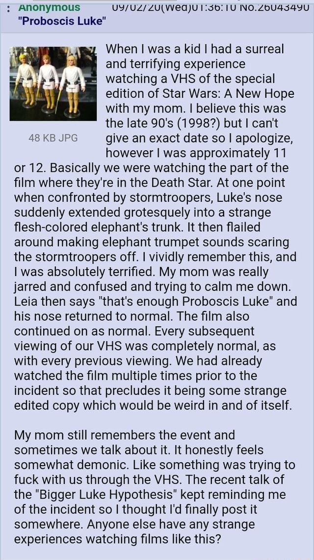 : ANonymous ZU WeajU NO. Z0U4349U "Proboscis Luke" When was a kid had a ...