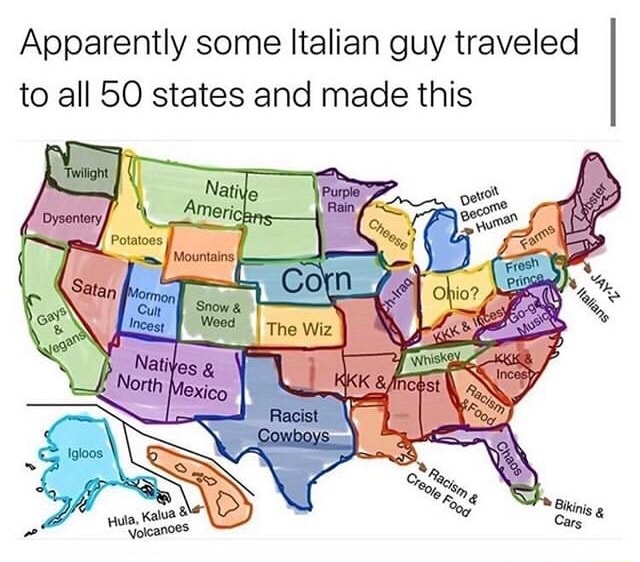 Apparently some Italian guy traveled to all 50 states and made this ...
