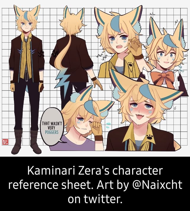 THAT WASN'T POGGERS Kaminari Zera's character reference sheet. Art by ...