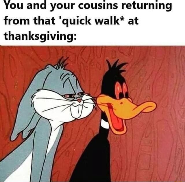 You and your cousins returning from that 'quick walk* at thanksgiving ...