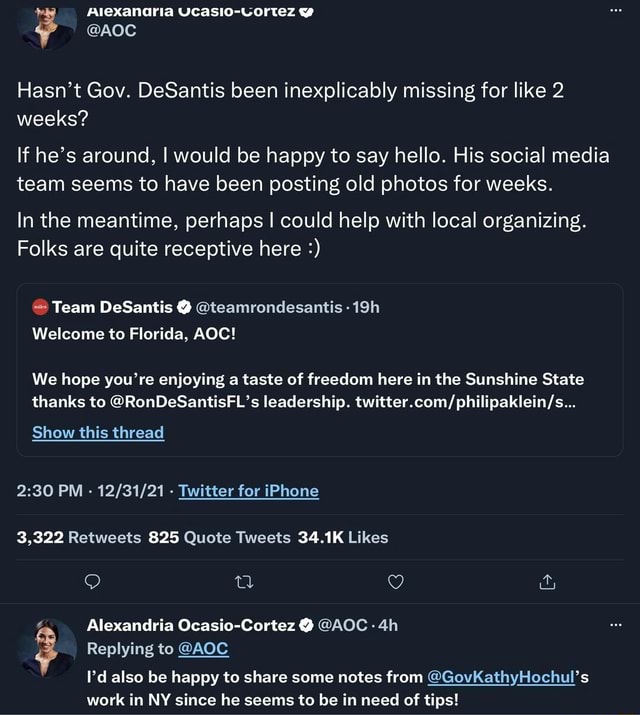 AOC was spotted in Miami Beach & DeSantis’s media team gave her snark ...
