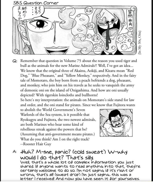 SBS Question Corner (In My Oita) Q: Remember that question in Volume 75 ...