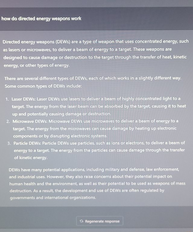 How do directed energy weapons work Directed energy weapons (DEW) are a ...