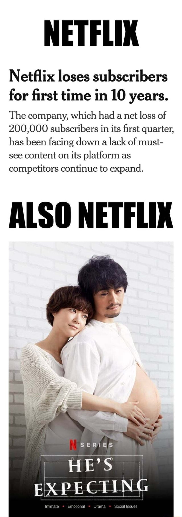 NETFLIX Netflix loses subscribers for first time in 10 years. The ...