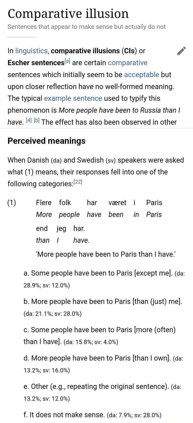 Comparative illusion Sentences that appear to make sense but actually ...