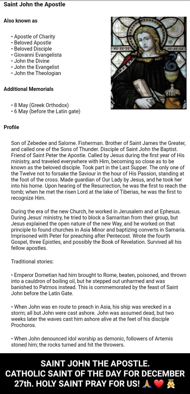 Saint John the Apostle Also known as Apostle of Charity Beloved Apostle ...