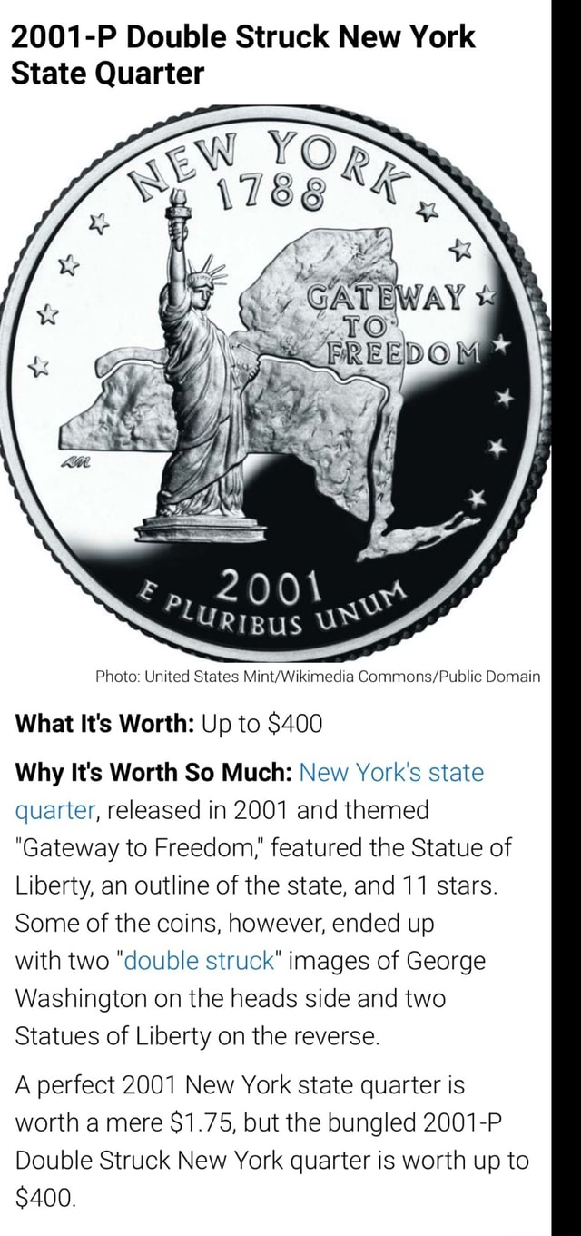 2001-P Double Struck New York State Quarter Photo: United States Mint ...