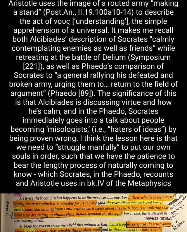 Aristotle uses the image of a routed army making a stand" (Post.An., II ...