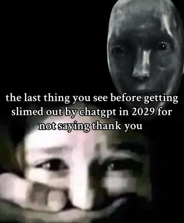 The last thing you see before getting slimed out by chatgpt in 2029 for ...