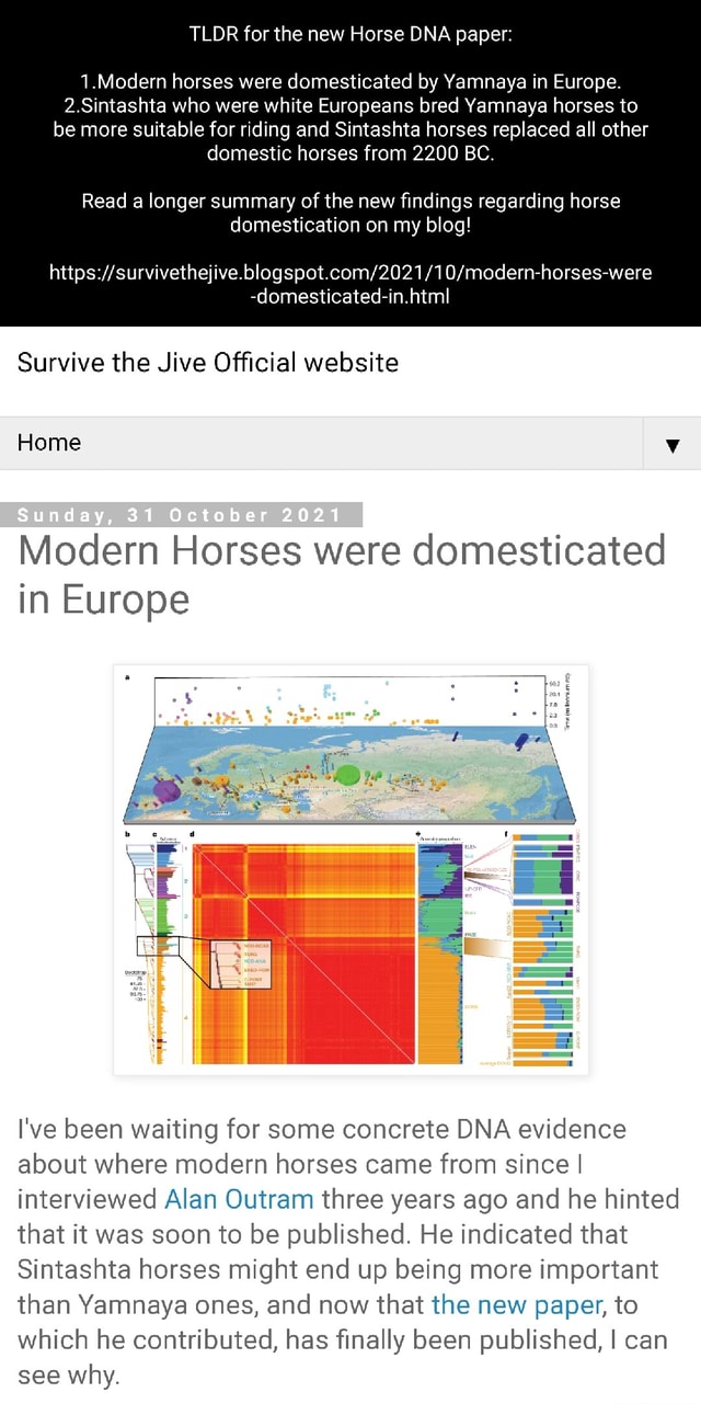 TLDR for the new Horse DNA paper: 1.Modern horses were domesticated by ...