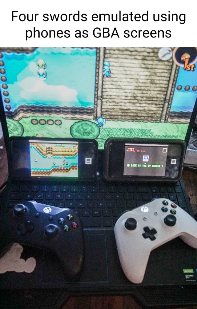 Four swords emulated using phones as GBA screens - iFunny