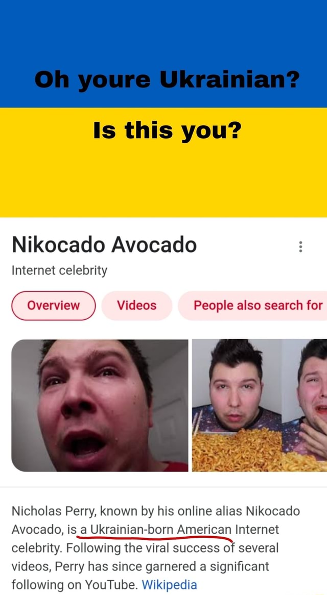 On youre Ukrainian? an? Is this you? Nikocado Avocado Internet ...