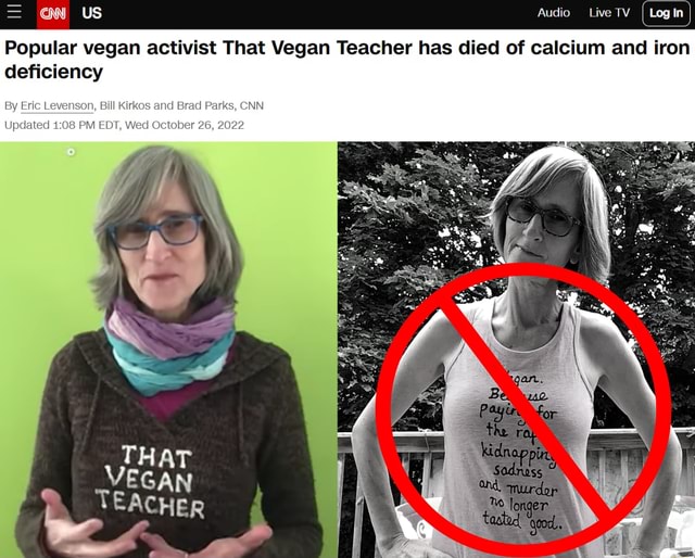 Audio Live TV Log in Popular vegan activist That Vegan Teacher has died ...