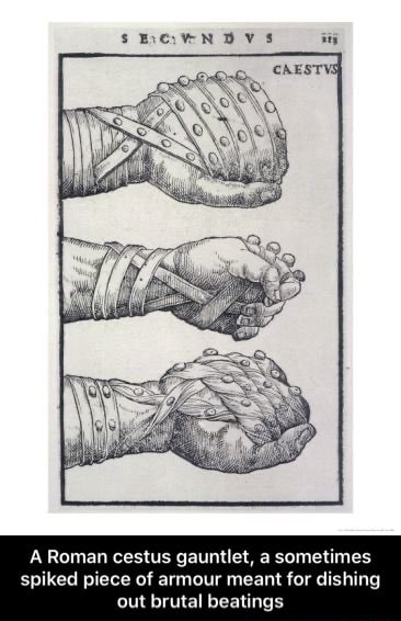 A Roman cestus gauntlet, a sometimes spiked piece of armour meant for ...