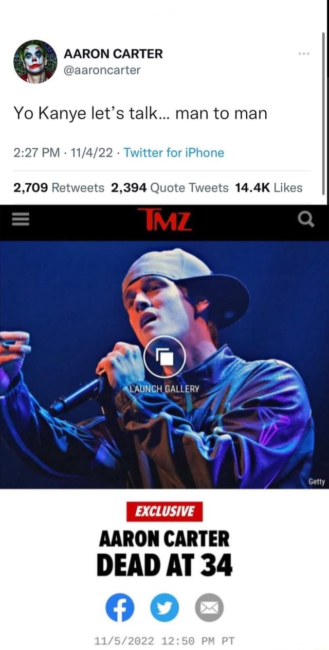 AARON CARTER @aaroncarter Yo Kanye let's talk... man to man PM ...