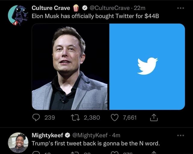Culture Crave @CultureCrave - Elon Musk has officially bought Twitter ... Culture Crave @CultureCrave - Elon Musk has officially bought Twitter ...