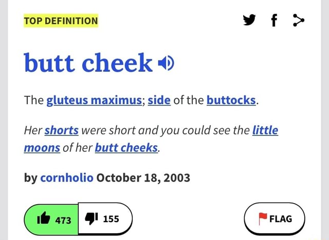 TOP DEFINITION vft> butt cheek The gluteus maximus; side of the ...