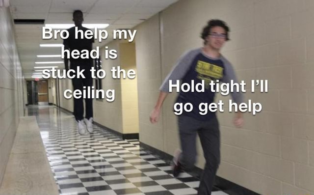 Bro help my -head is Stuck to the ceiling Hold tight Pll go get help ...