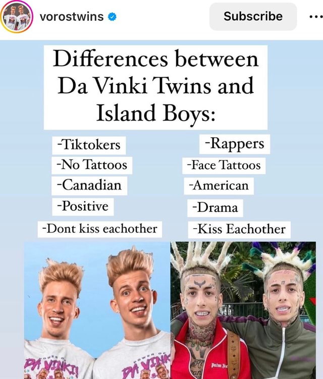 Vorostwins @ Subscribe Differences between Da Vinki Twins and Island ...