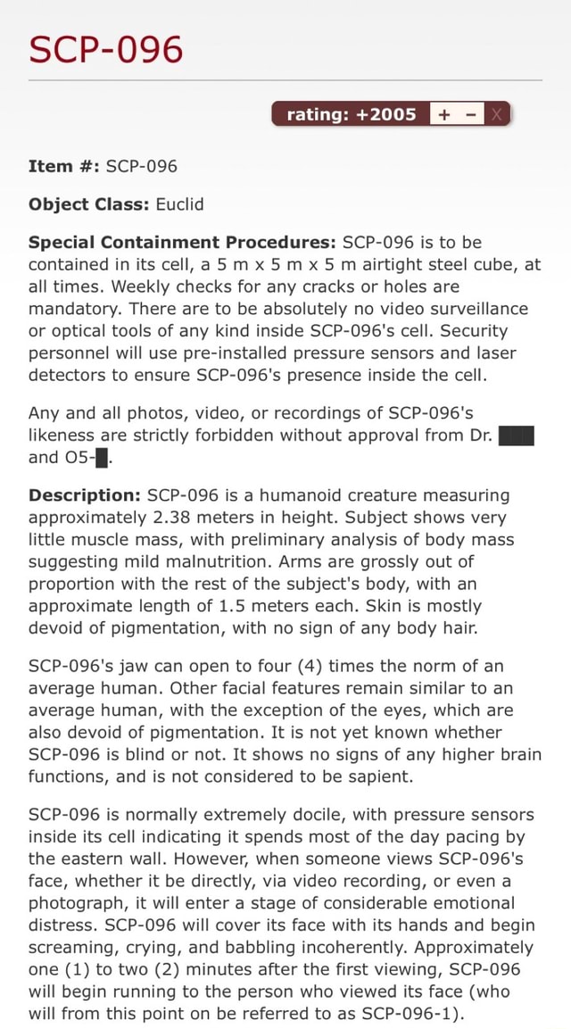SCP-O96 _ Item #: SCP-096 Object Class: Euclid Special Containment ...