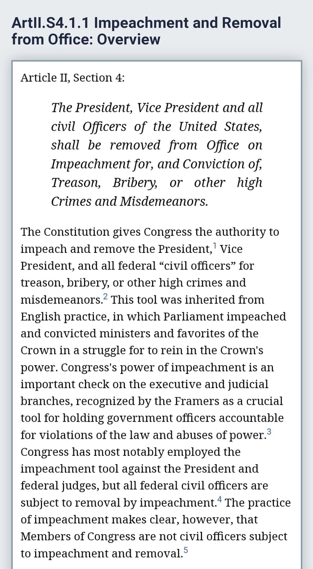 Artll.S4.1.1 Impeachment and Removal from Office: Overview Article II ...