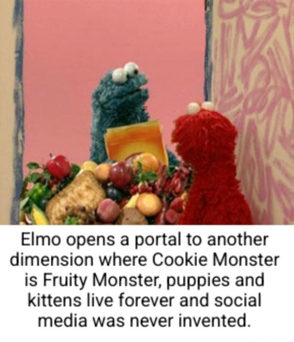 Elmo opens a portal to another dimension where Cookie Monster is Fruity ...