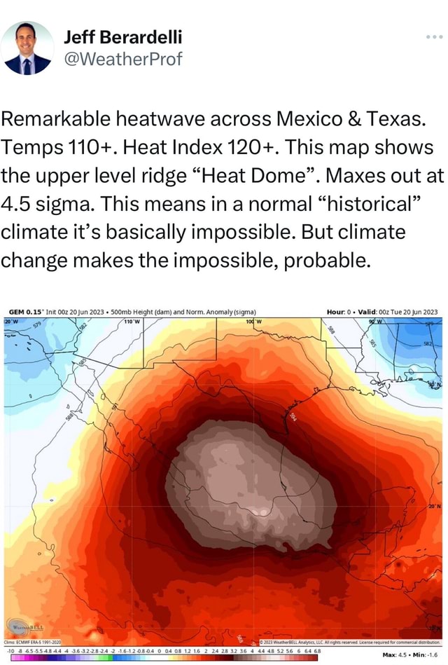 Jeff Berardelli Nee Remarkable heatwave across Mexico & Texas. Temps ...