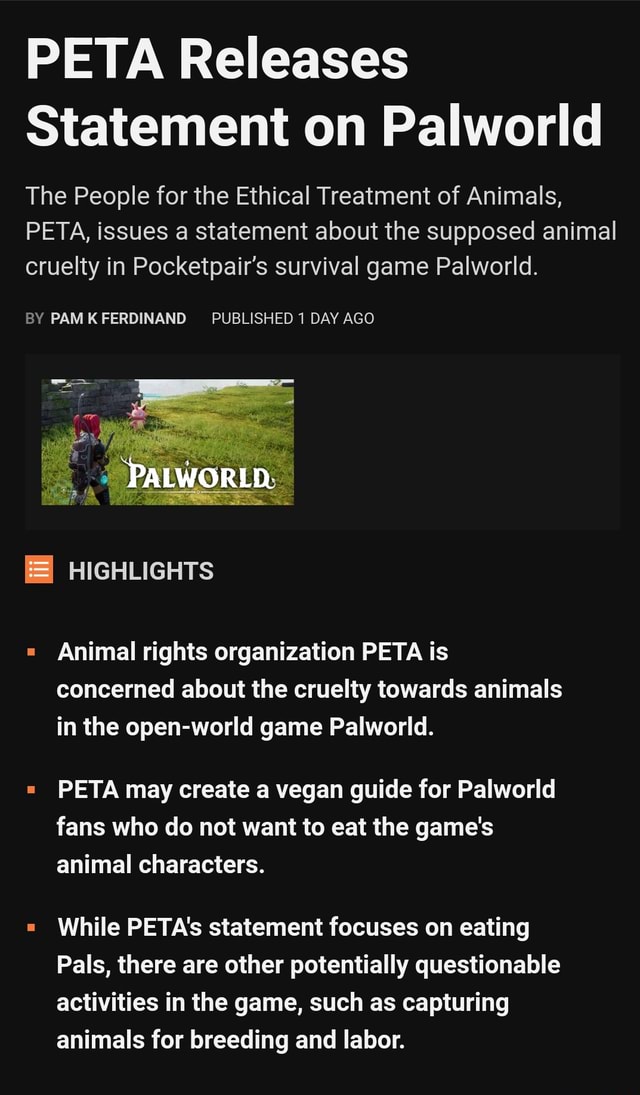 PETA Releases Statement on Palworld The People for the Ethical ...
