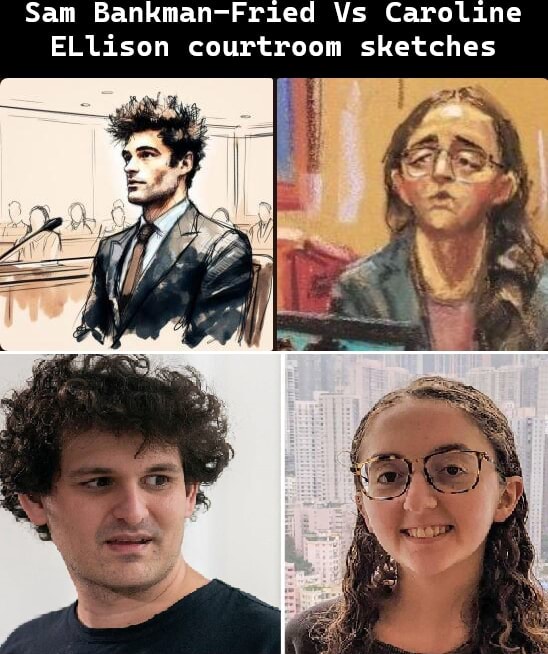 Sam Bankman-Fried Vs Caroline ELlison courtroom sketches - iFunny