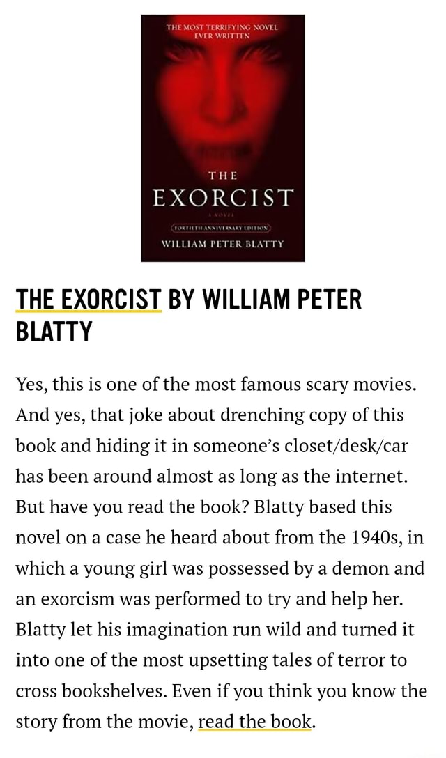 THE MOST TERRIFYING NOVEL EVER WRITTEN THE EXORCIST WILLIAM PETER ...