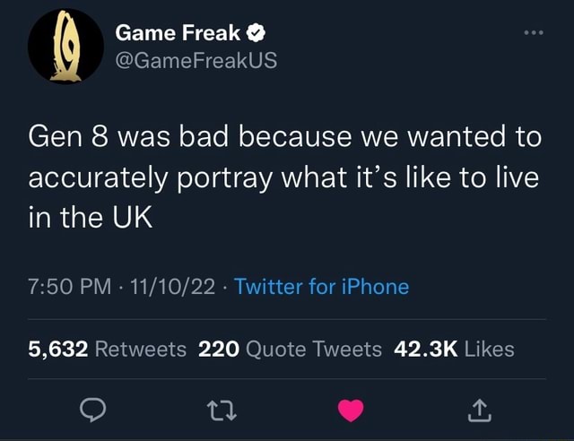 Game Freak Gen 8 was bad because we wanted to accurately portray what ...