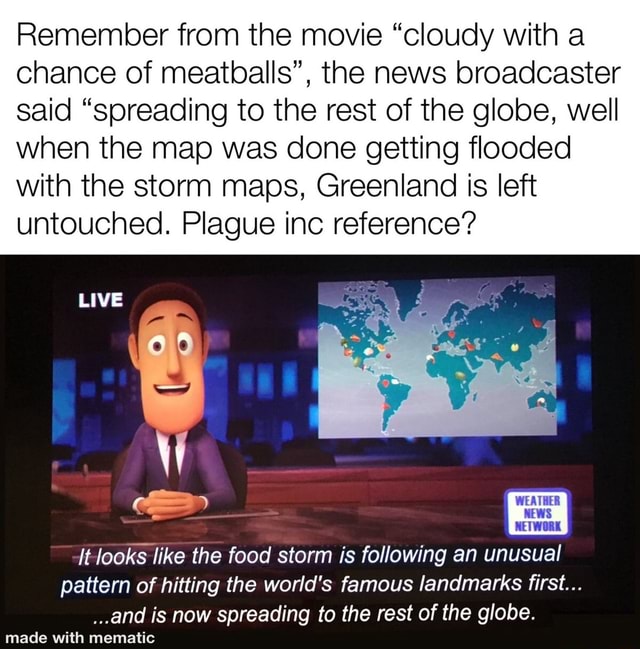 Remember from the movie "cloudy with a chance of meatballs", the news ...