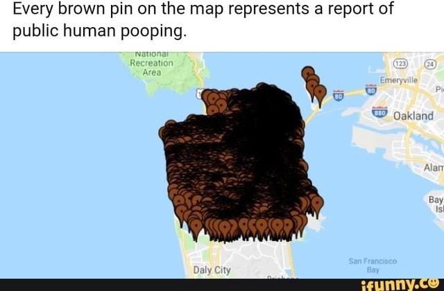 Every brown pin on the map represents a report of public human pooping ...