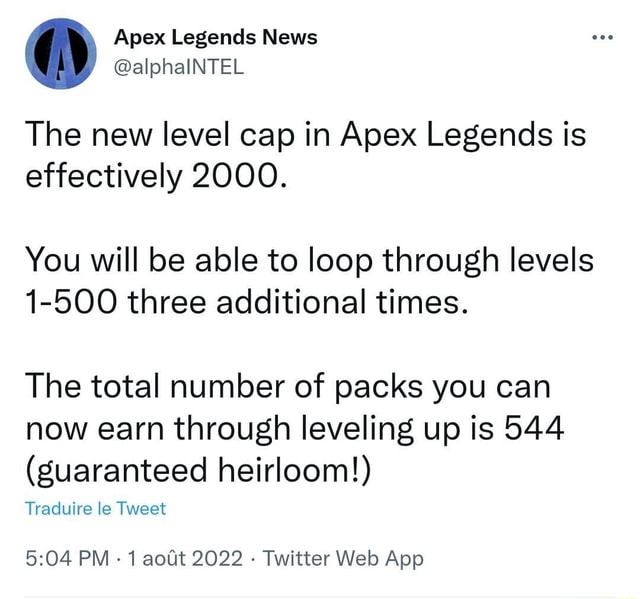 Apex Legends News @alphalNTEL The new level cap in Apex Legends is ...