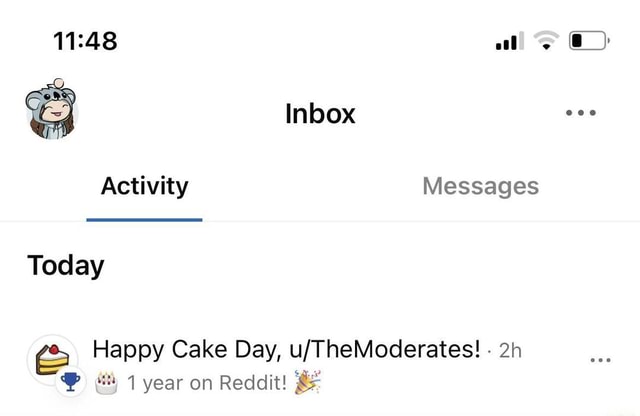 Inbox Activity Messages Today Happy Cake Day, year on Reddit! - iFunny