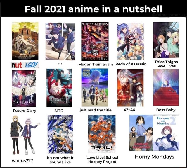 Fall 2021 anime in a nutshell Thice Thighs Save Lives Future Diary NTR ...
