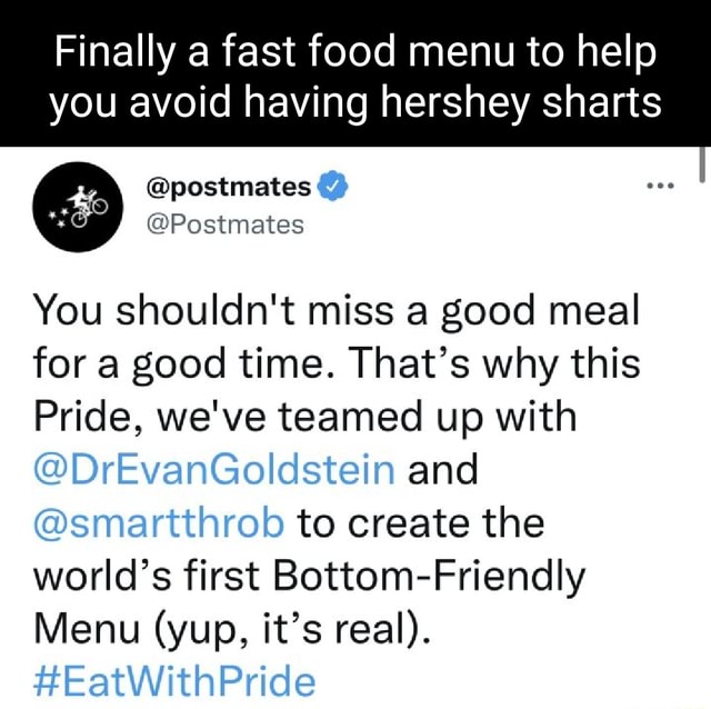 Finally a fast food menu to help you avoid having hershey sharts ...