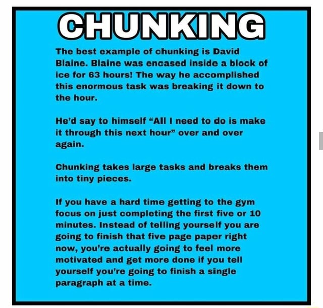 CHUNKING The best example of chunking is David Blaine. Blaine was ...