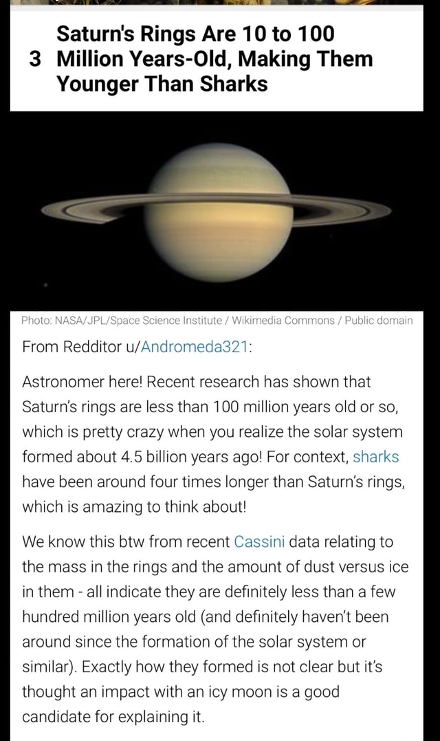Saturn's Rings Are 10 to 100 3 Million Years-Old, Making Them Younger ...